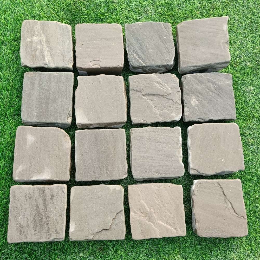 Kandla Grey Tumbled Sandstone 100X100 Square Setts – Stonewise